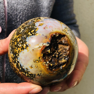 1.45LB Natural Ocean Jasper Jade Crystal Polished Sphere Ball Healing ...