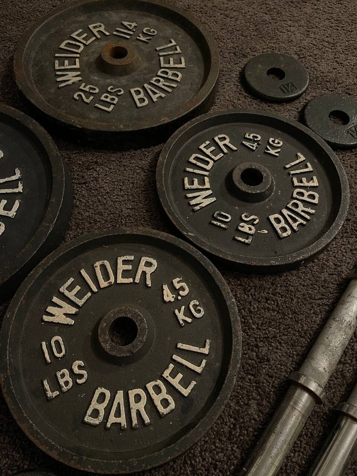 Complete Weider Barbell Set with Dumbbell, Plates & Bars – Vintage Gym ...