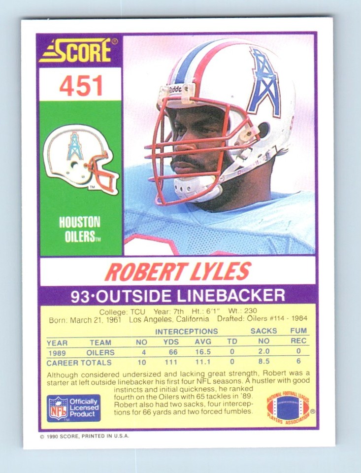 1990 Score Robert Lyles Houston Oilers #451 | eBay