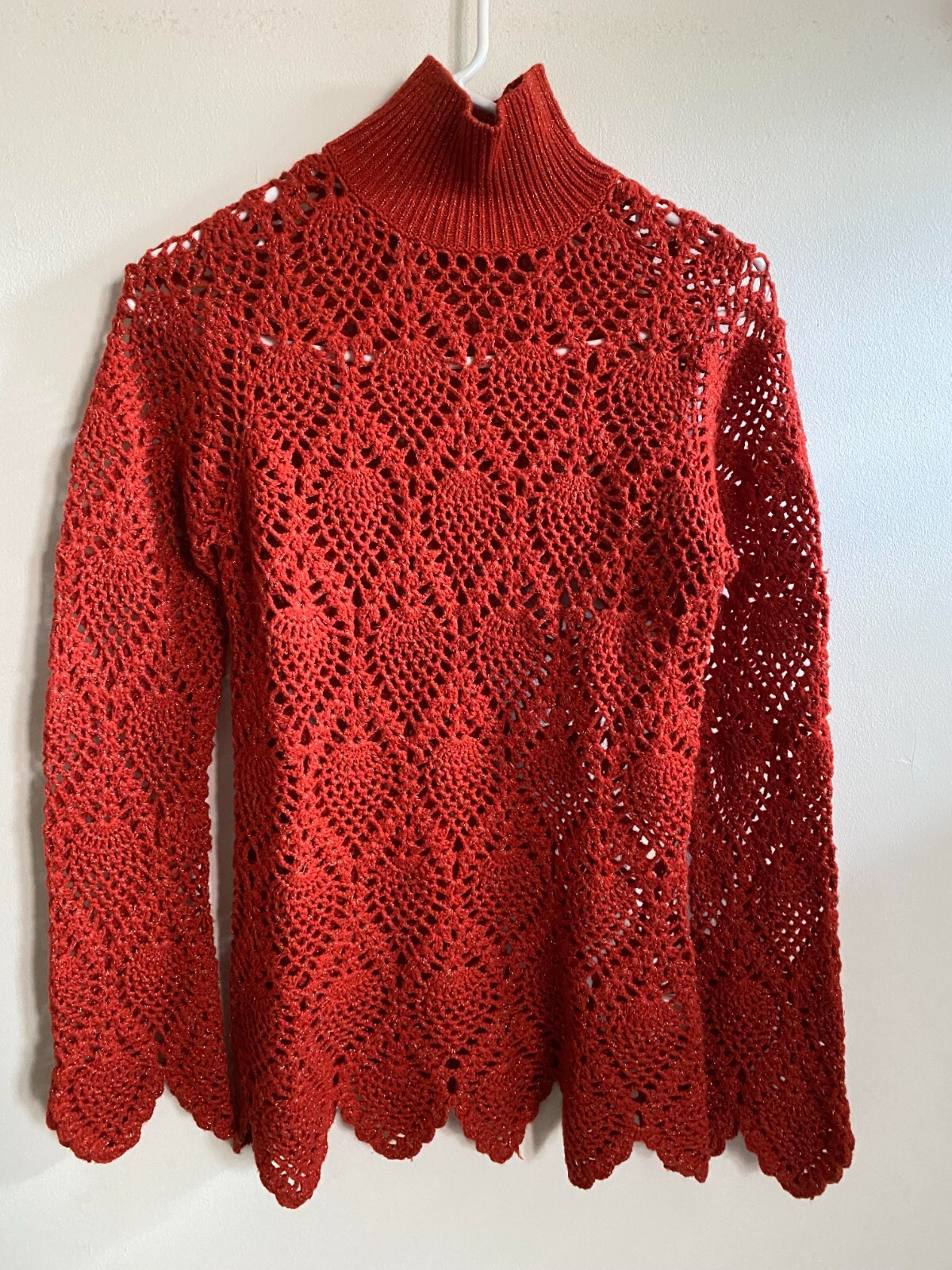 Magaschoni Womens Small Lace Knit Long Sleeve Red Sweater Pre-Owned | eBay