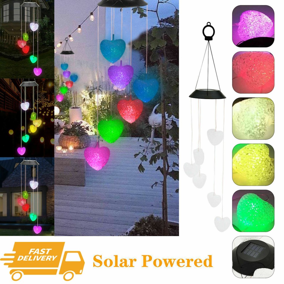 Color-Changing Outdoor LED Solar Powered Wind Chime Lights Yard Garden ...