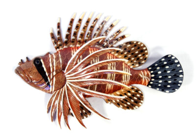 Hand Painted 8" Tropical Brown Red Lionfish Lion Fish Wall Mount ...