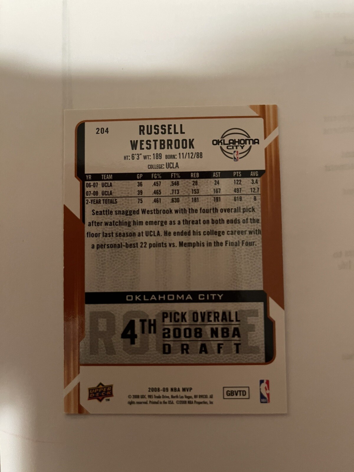 2008 Upper Deck Russell Westbrook Rookie card | eBay