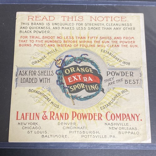 Antique Laflin & Rand Powder Gunpowder Hunting Paper Advertising Label ...