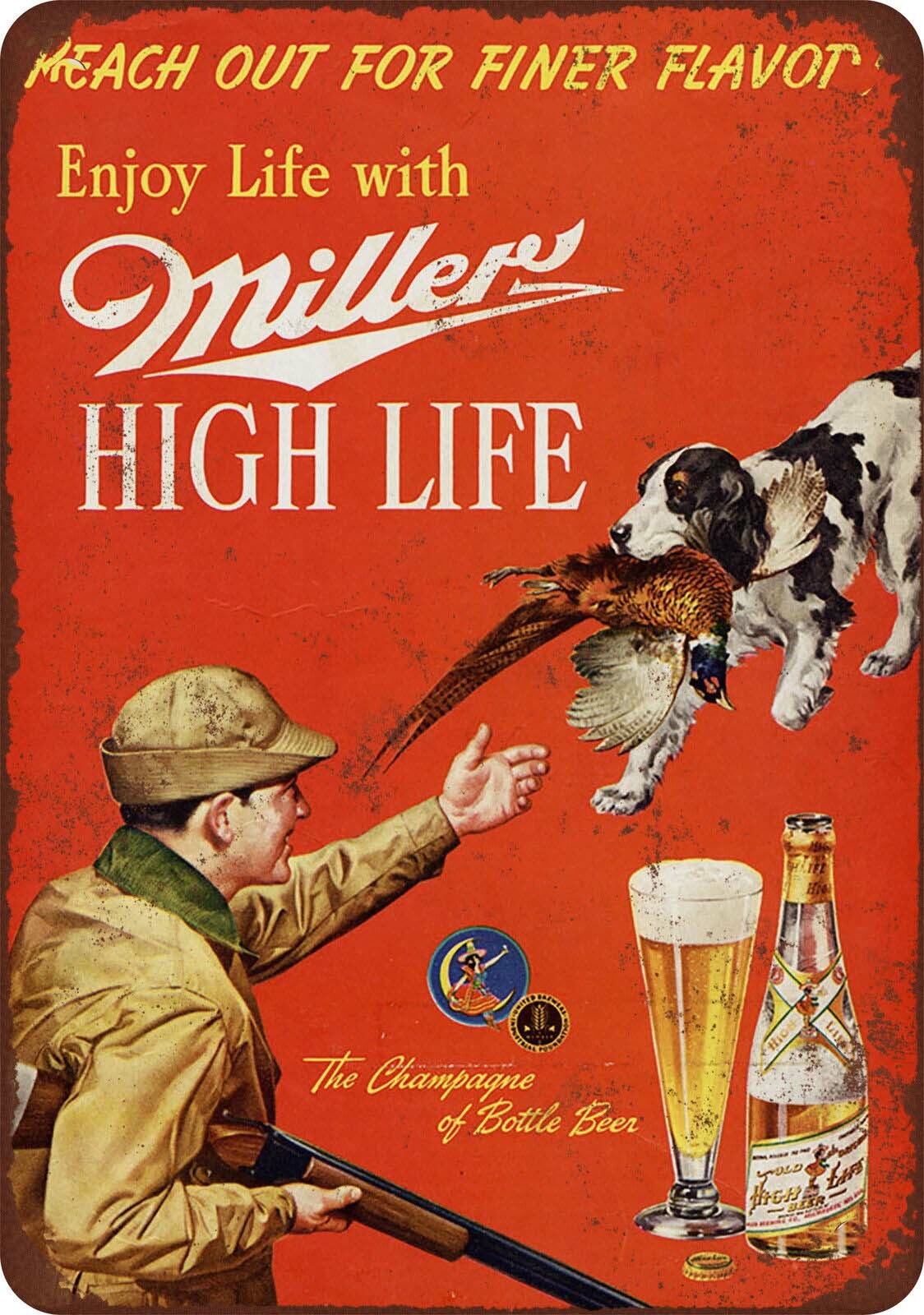 1958 Miller Beer & pheasant Hunting Vintage Look Reproduction Metal ...