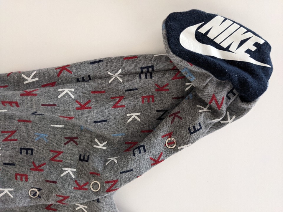 NIKE BABY Sleeper Size 3 Months Graphic Logo Gray Red White Navy Blue ...