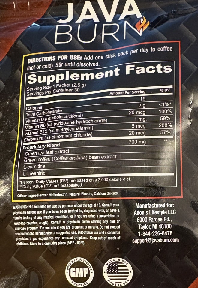 JAVA BURN Dietary Supplement Exp 2/26 Weight Loss 30 Packs Coffee ...