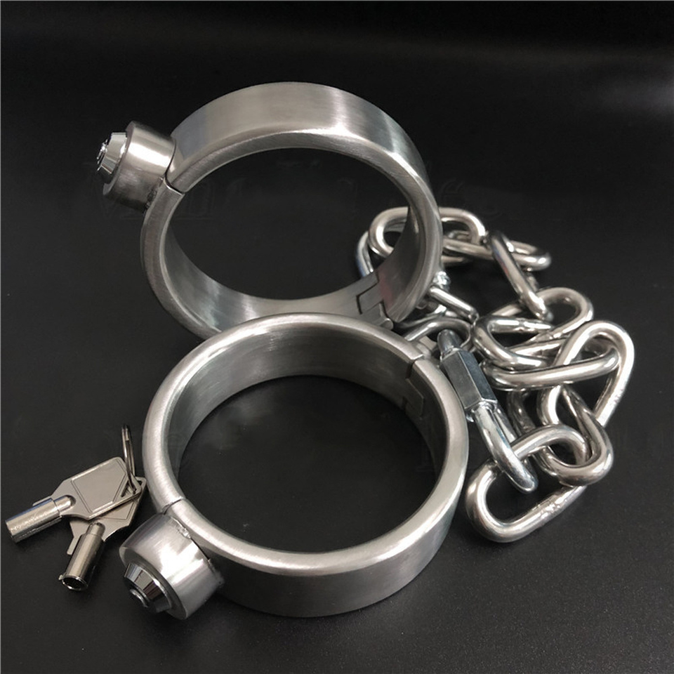 Heavy Duty Stainless Steel Handcuffs Ankle Cuffs Neck Collar Press Lock ...