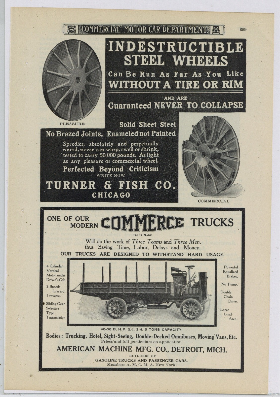 1907 American Machine Mfg. Co. Ad: Commerce Motor Trucks - Detroit ...