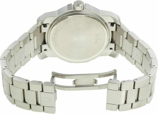 Bulova Men's Diamond Black Silver Stainless Steel Watch 96D109 No Crown ...
