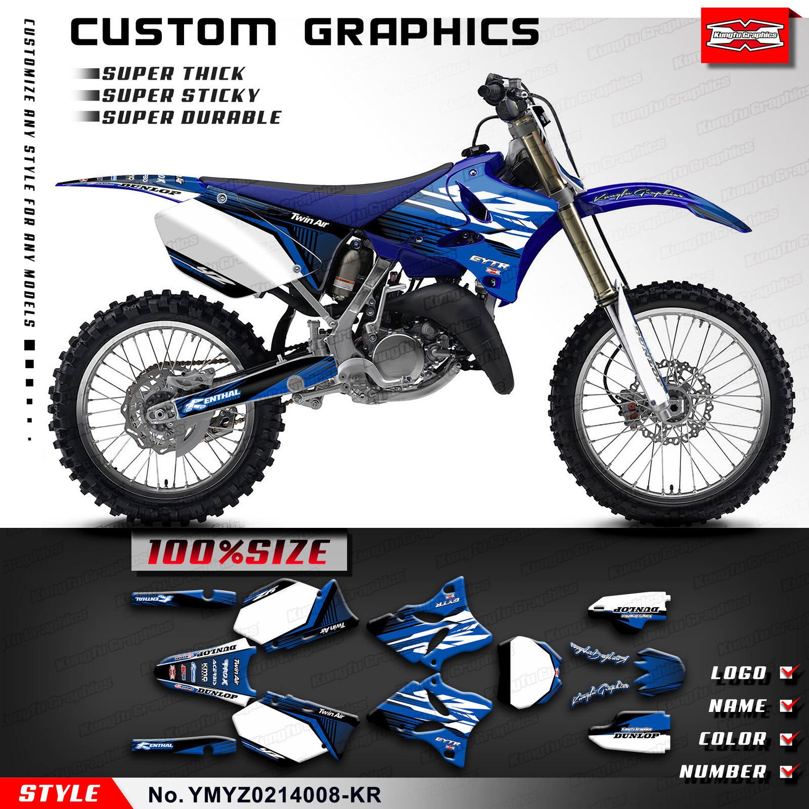 Kungfu Graphics Motocross Decal Sticker Kit for Yamaha YZ125 YZ250 2002 ...