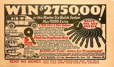 ANTIQUE AUTO, WIN A BUICK, CHEVY, NASH, VINTAGE POSTCARD (T250) | eBay
