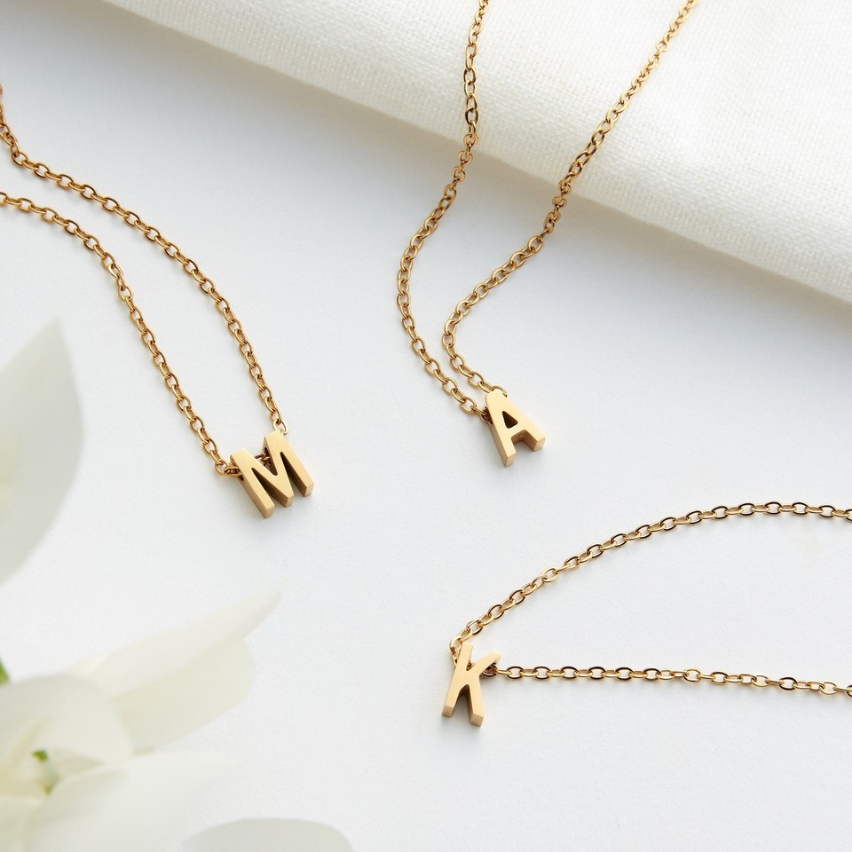 18k Gold Plated Initial Pendant Necklace Personalised Initial Name ...