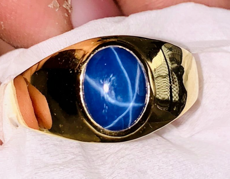 6 Rays Dark Blue Star Sapphire Men Ring Solid 14K Yellow Gold All Size ...