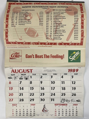 Coca-Cola School Calendar 1989-1990 Vtg Enjoy Diet Coke Sprite North ...