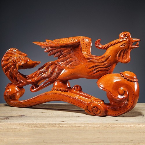 Rosewood Carved Phoenix Statue Wood Carving Feng Shui Home Decor | eBay