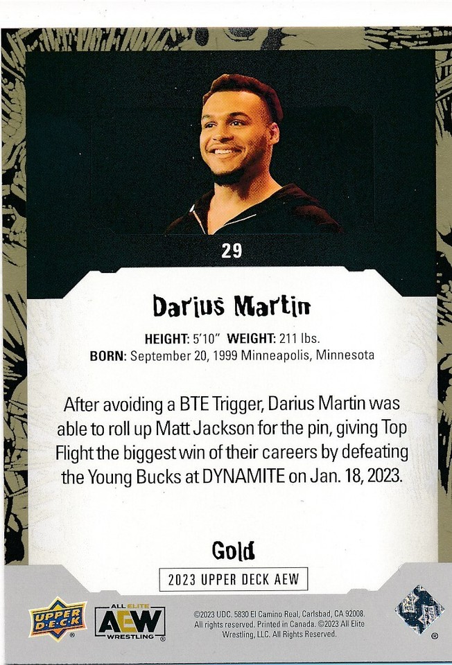 #29 DARIUS MARTIN 2023 Upper Deck AEW Wrestling GOLD RC ROOKIE TOP ...