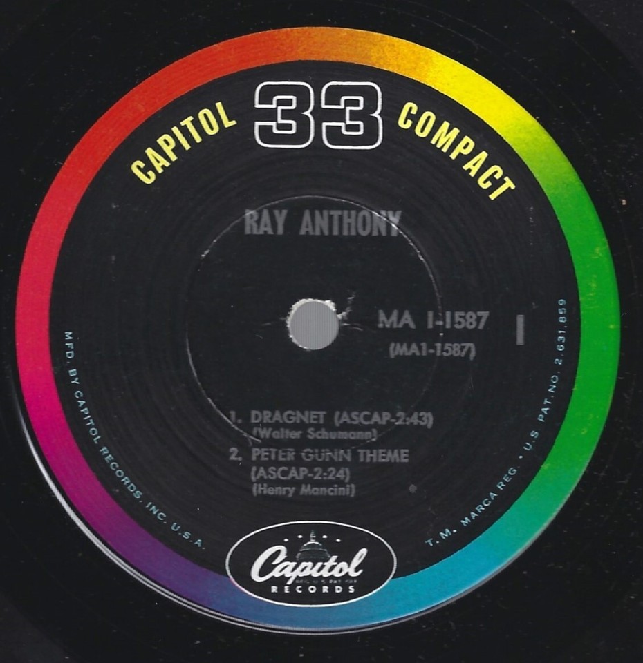 RAY ANTHONY - Compact Double 33 Capitol- Dragnet/Peter Gunn Theme - EP ...