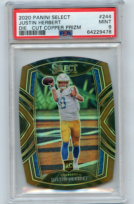 2020 SELECT #244 JUSTIN HERBERT "DIE-CUT COPPER PRIZM" ROOKIE RC #277/ ...