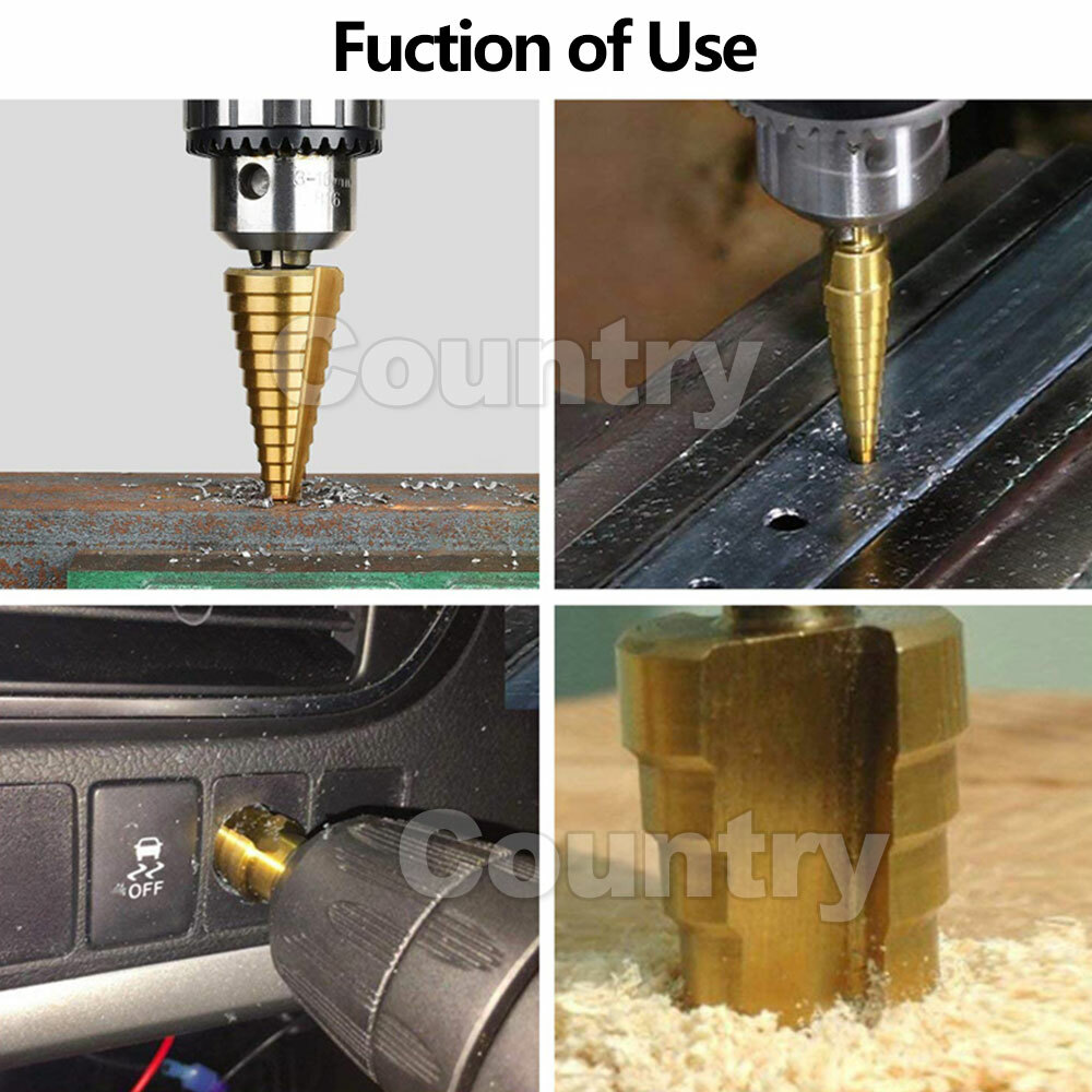 Large 3pcs Steel Step Cone Drill Titanium Bit Set Hole Cutter 3/12mm 4 ...