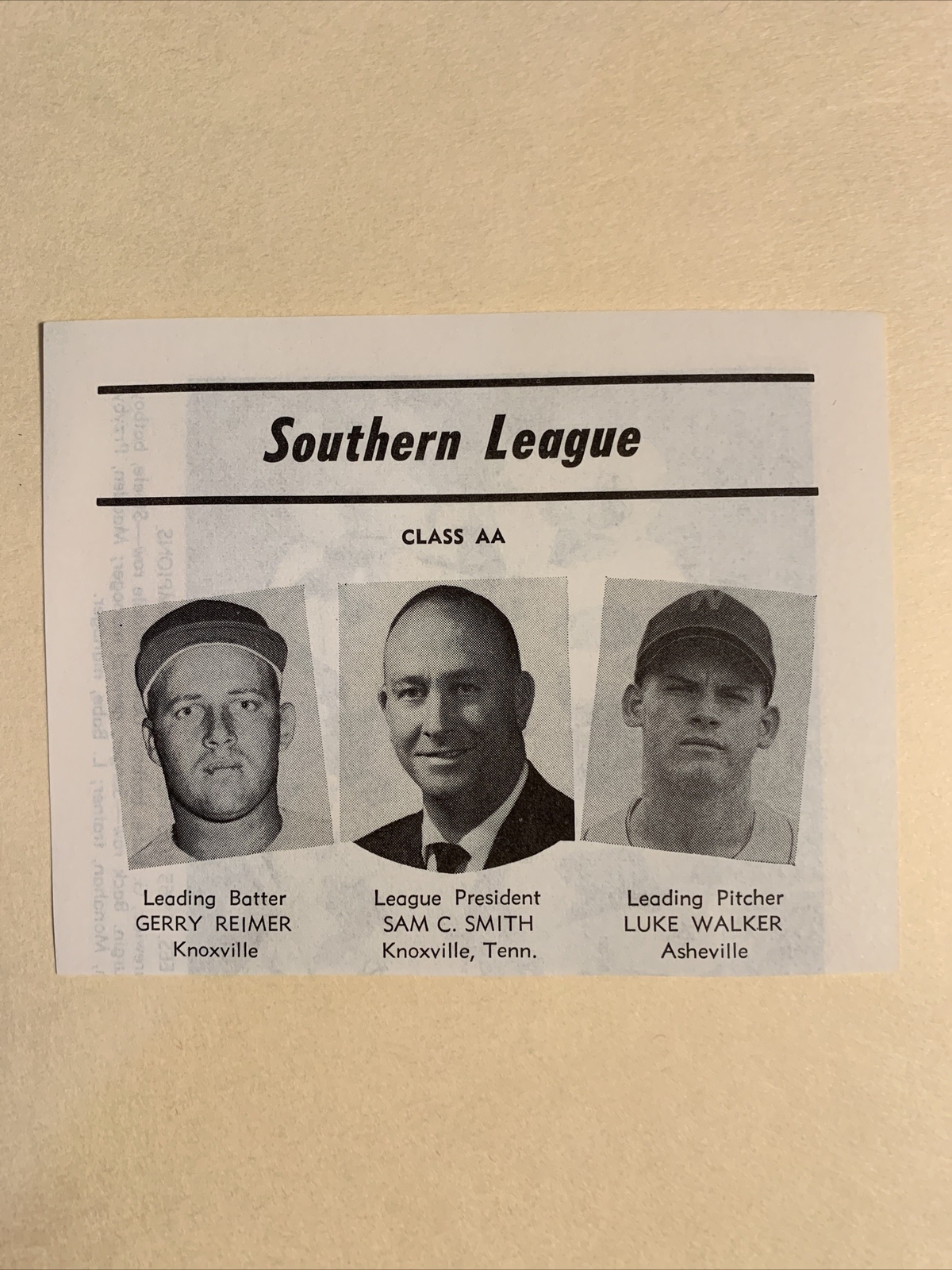 Luke Walker Asheville Gerald Reimer Knoxville 1965 Baseball Publication ...