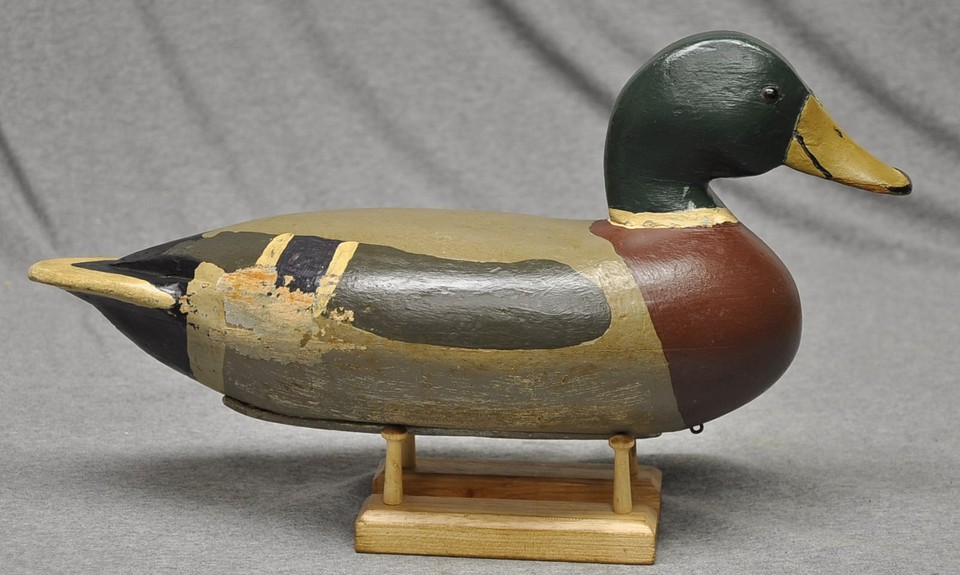ED BECK ILL.RIVER MALLARD duck decoy HAND CARVED WORKING PAINT HOLLOW ...