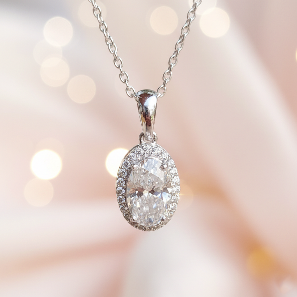 2.50 Ct Oval White Diamond Pendant With Diamonds Accents, Great Shine ...