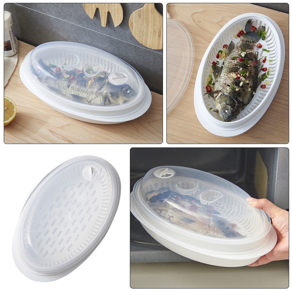 1PC Kitchen Food-grade PP Fish Steamer with Lid Microwave Steamed Fish ...