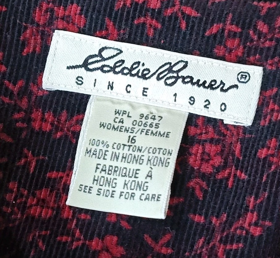 Vtg 80s Eddie Bauer Shirt Dress Woman XL /16 Red Dark Ditsy Floral ...