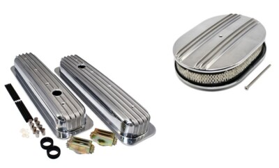 Small Block 350 Chevy Finned Aluminum Short Style Valve Covers & Air ...
