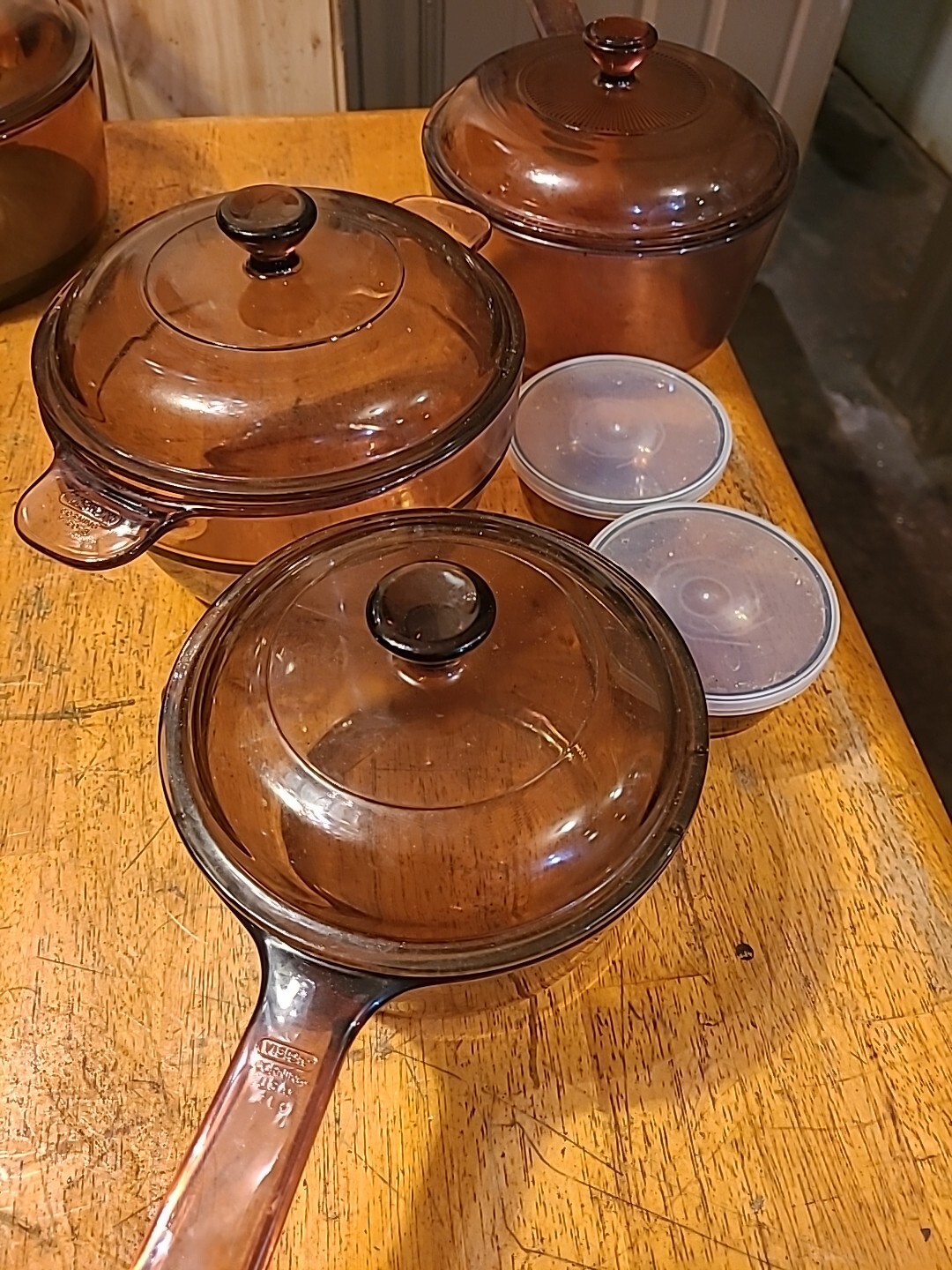 Vintage Visions Cookware Amber Glass Set Pans Lid 10pc Corningware ...
