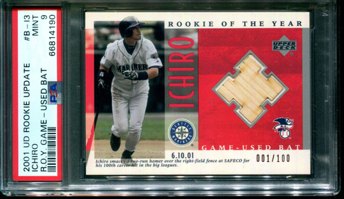 🌟 2001 UD ROOKIE UPDATE GAME-USED BAT #B-13 ICHIRO #1/100 1st CARD PSA ...