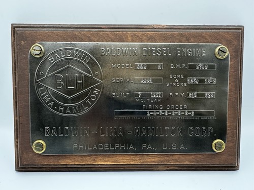 BALDWIN-LIMA-HAMILTON Diesel Engine Builder & Firing Plate Model 608A ...
