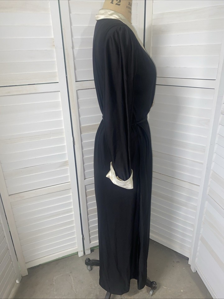 Vintage Miss Susan Robe Black Cream Trim USA Made Maxi Full Long Length ...