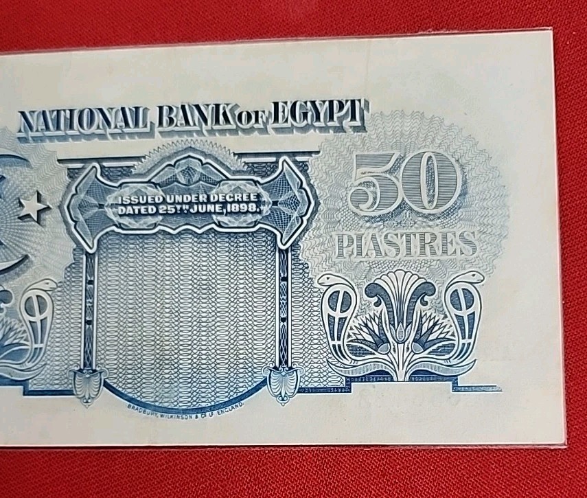 ANTIQUE EGYPTIAN 50 Piastres Banknote 1943 Egypt, Nixon Signature, P29 ...