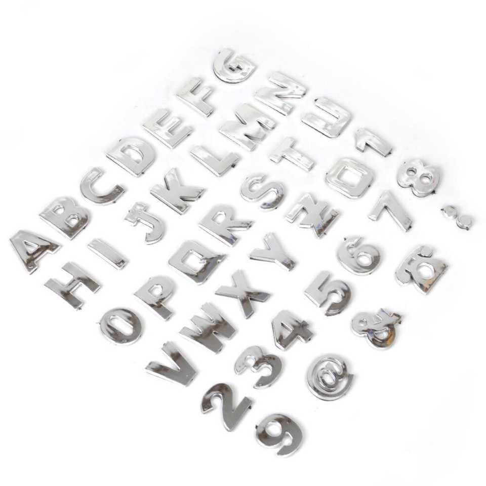40pcs 3D Chrome Car Decals Alphabet Letter Number Symbol Emblem Badge ...