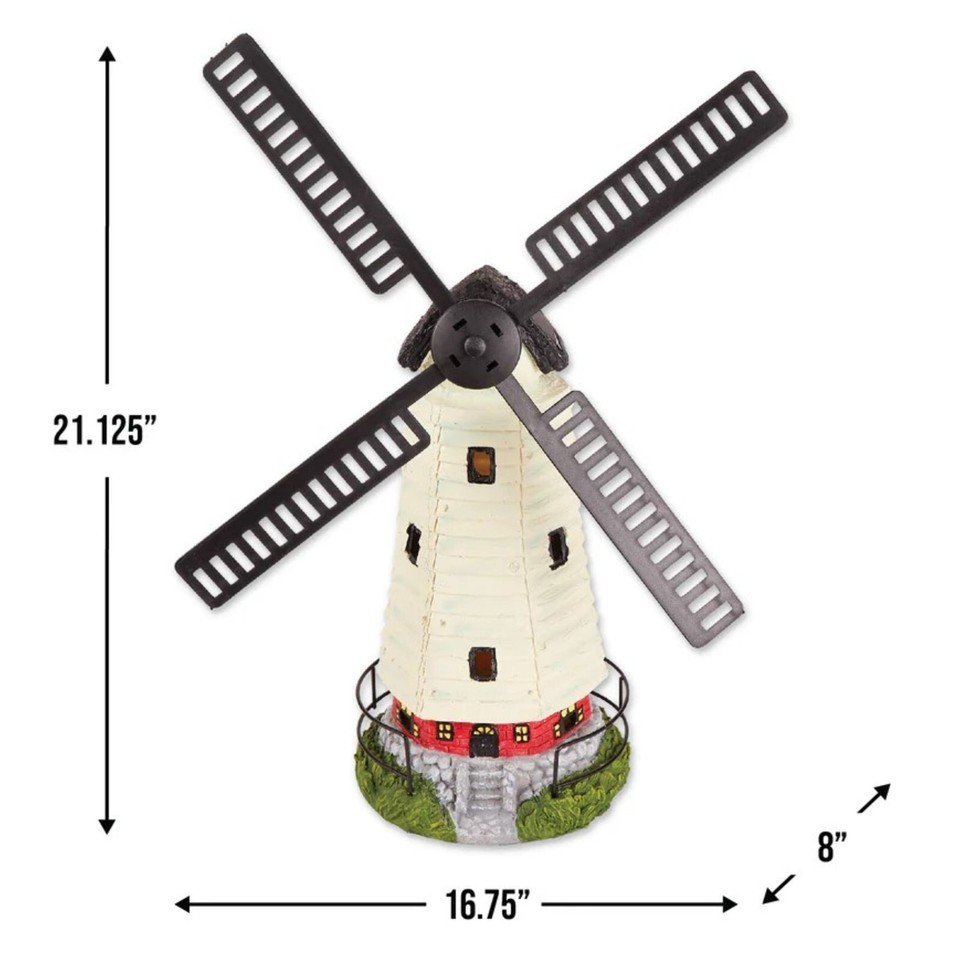 Solar LED Windmill Lighthouse Garden Statue Spinning Lighted Patio Yard ...
