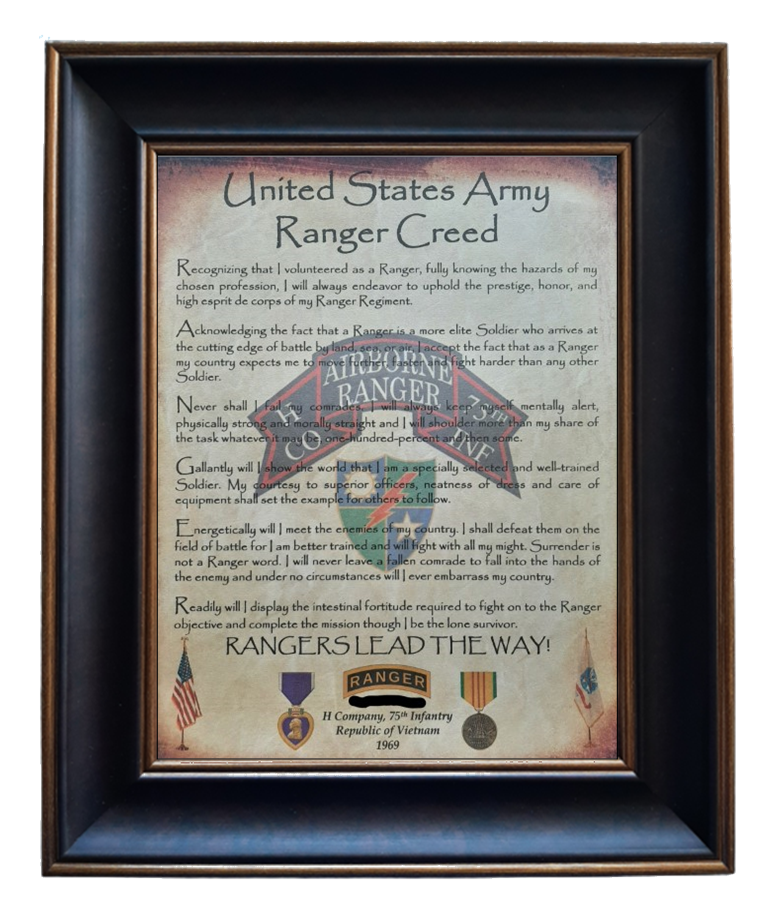 MC-BETTER (V): ARMY Ranger Creed ALL UNITS Aged Parchment Framed PERSONALIZED | eBay
