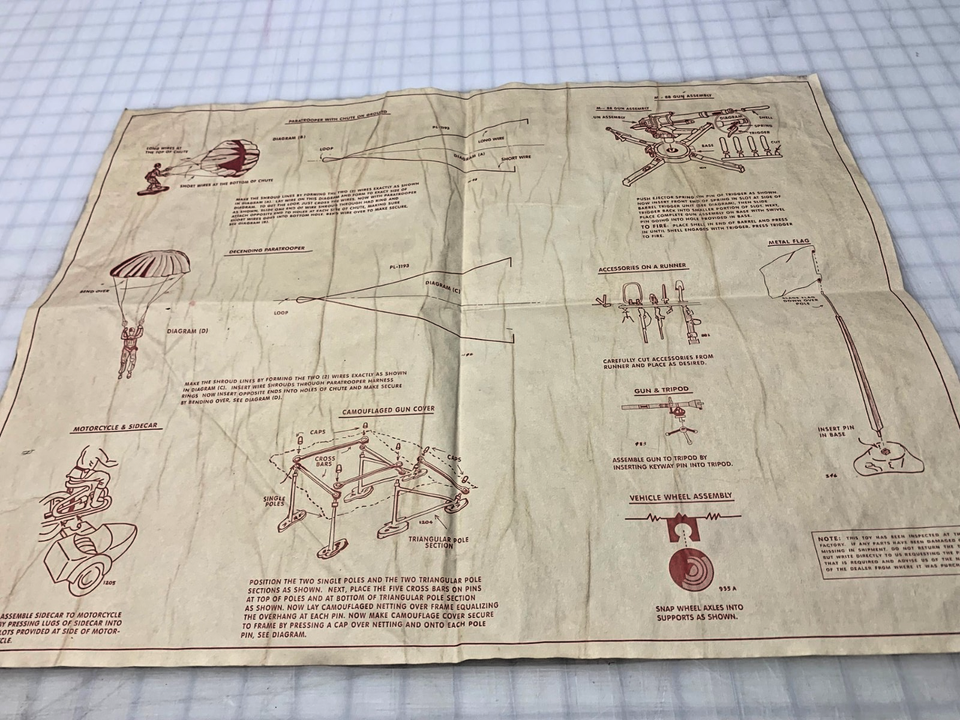 MARX BEACHHEAD INSTRUCTION SHEET#2 1599 LARGE 2 SIDE, RED INK, DISPLAYS ...