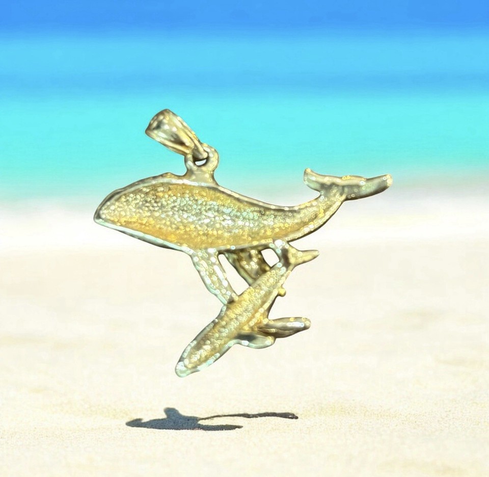 14k Solid Gold Humpback Whale & Baby Hawaii Sea Life Pendant | eBay
