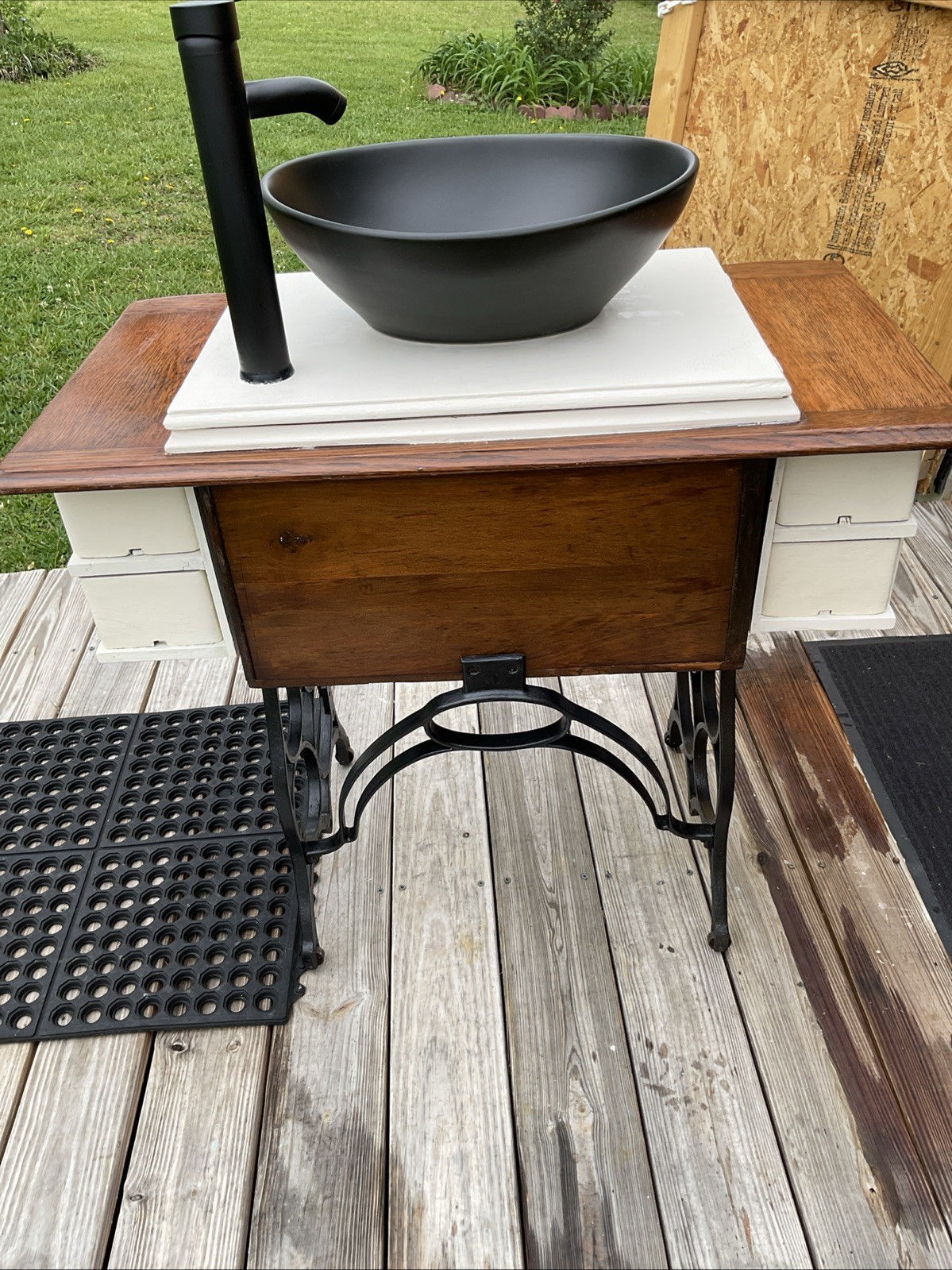 Vintage Sewing Machine Cabinet Converted To Bathroom Vanity | eBay