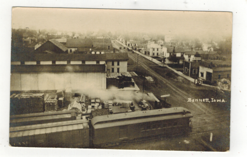 RPPC Real Photo Postcard Bennett Iowa Town View Railroad Yard Train | eBay