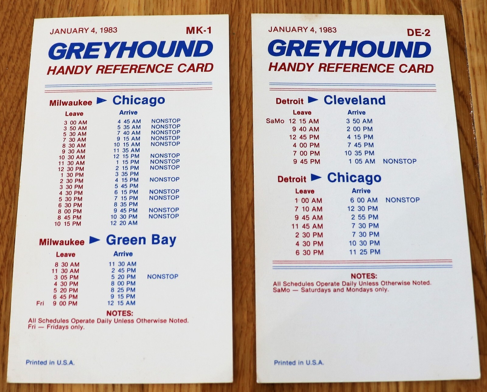 Greyhound Handy Reference Card January 4, 1983 Train Times x 2 [USA ...