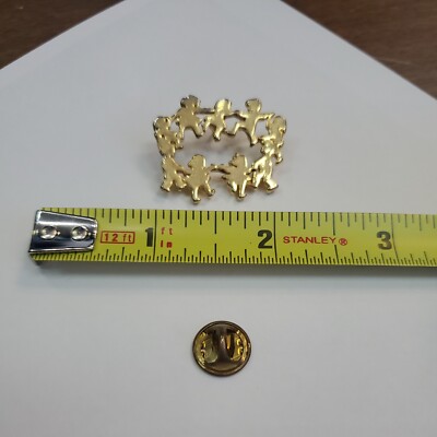 8Z Vtg Circle Of Friends Pin Gold Tone Kids Holding Hands Friendship ...