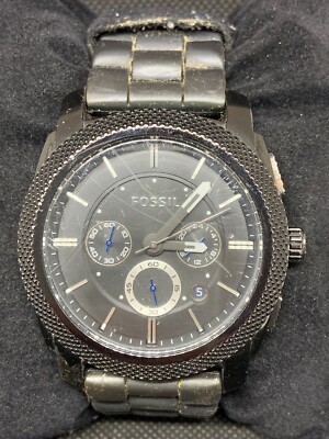 Fossil FS4487 Men's Watch Silicone Band Black Strap Dial Chronograph ...