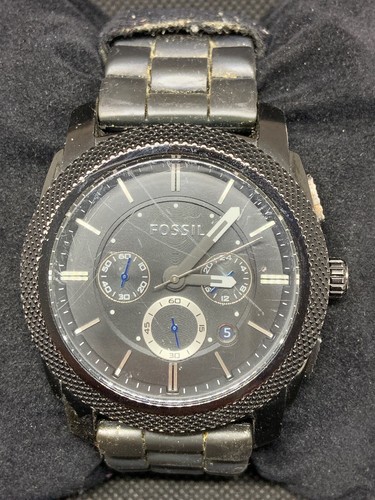 Fossil FS4487 Men's Watch Silicone Band Black Strap Dial Chronograph ...