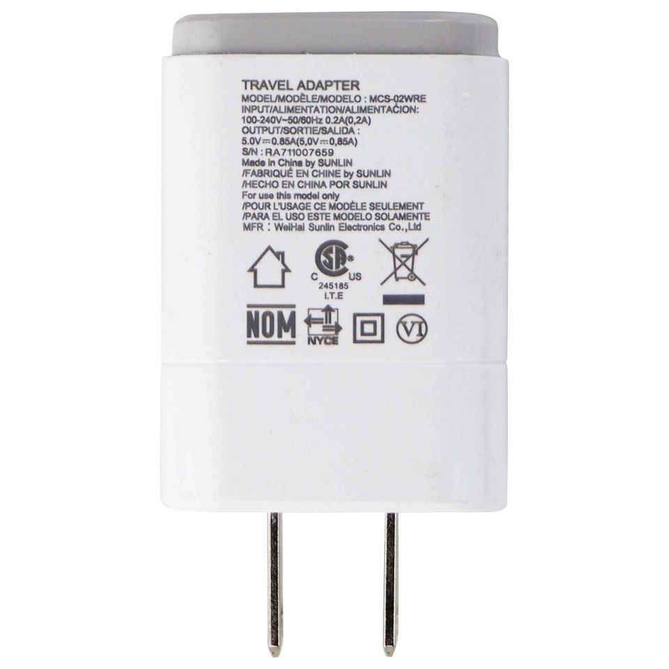 LG Travel Adapter Single 5V/0.85A USB Wall Charger (MCS-02WPE/RE ...