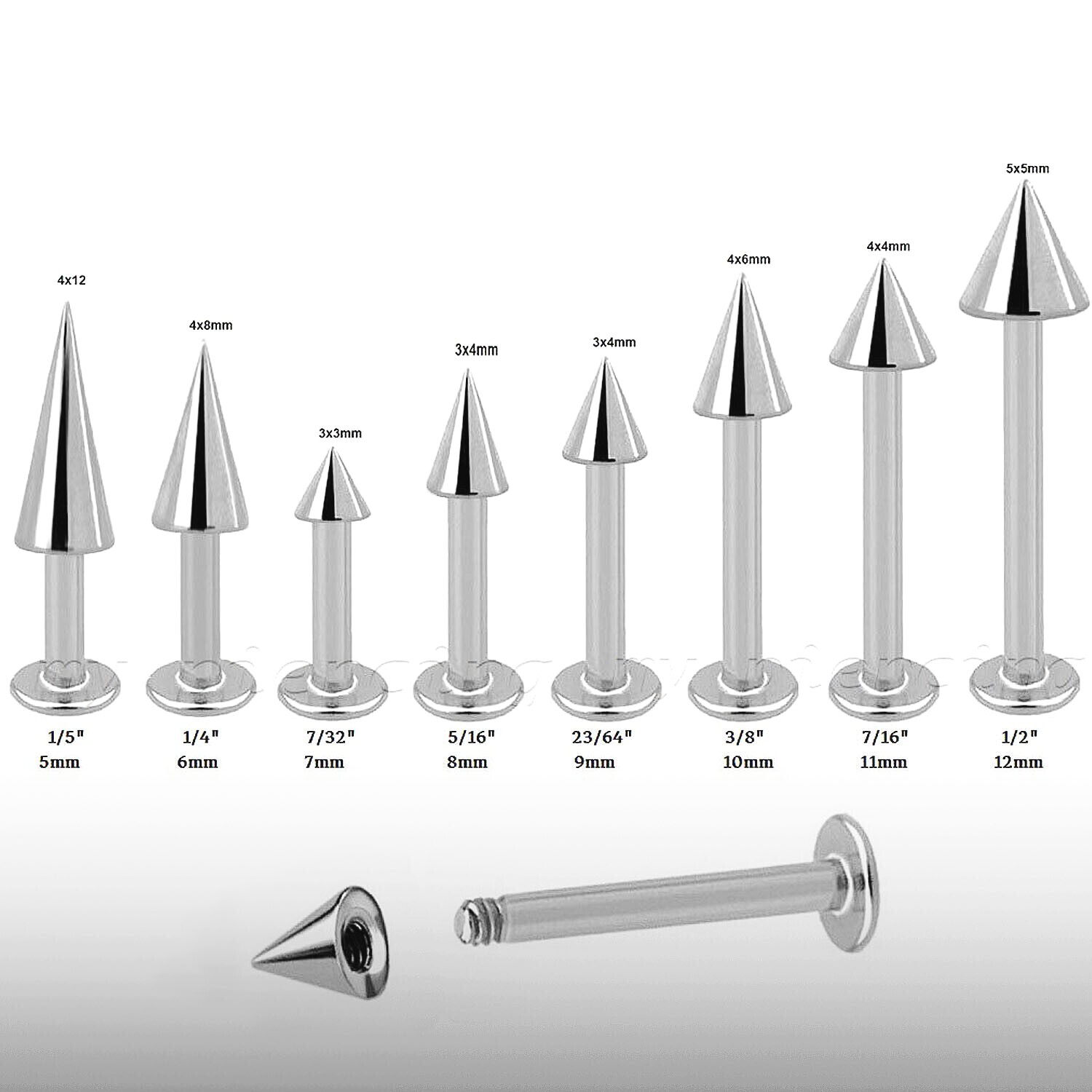 2PCS. 20G 18G 16G 14G 316L Surgical Steel Spike Labret Monroe Tragus ...