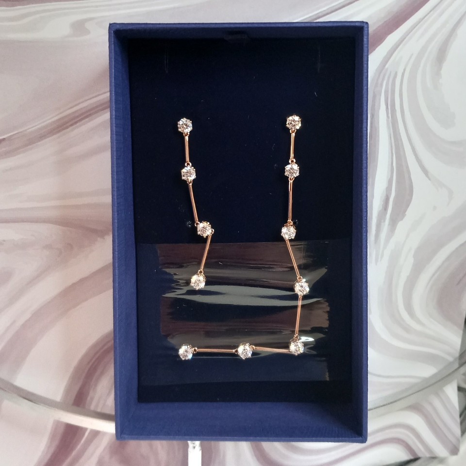 SWAROVSKI CONSTELLA ROSE GOLD TONE ASYMMETRICAL STATEMENT DROP EARRINGS ...