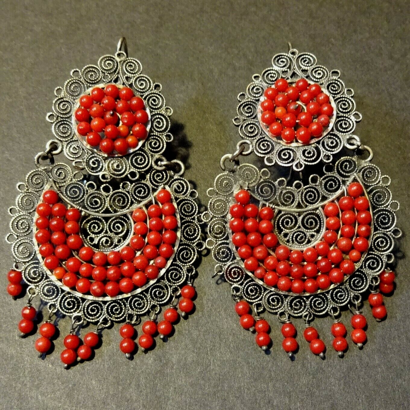 Spanish Style FEDERICO JIMENEZ Sterling Silver Filigree CORAL BEADS ...